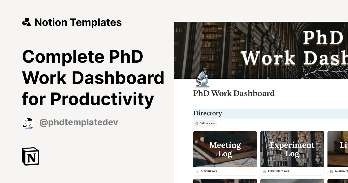 Complete PhD Work Dashboard for Productivity Template by PhD Template ...