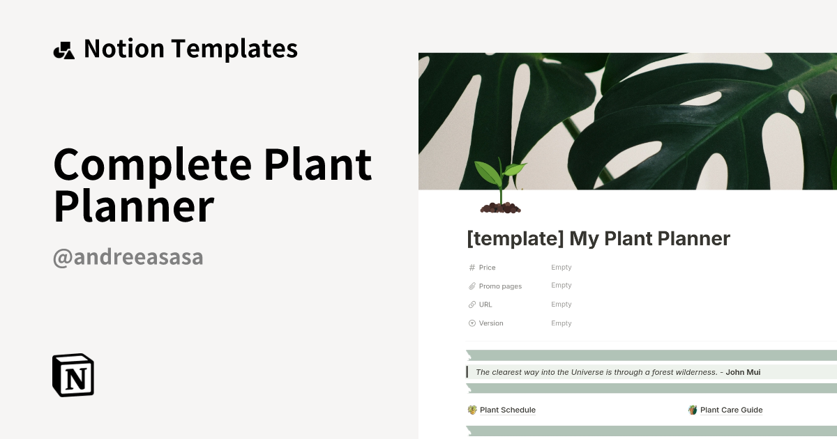 Complete Plant Planner Template by Andreea Sasa | Notion Marketplace