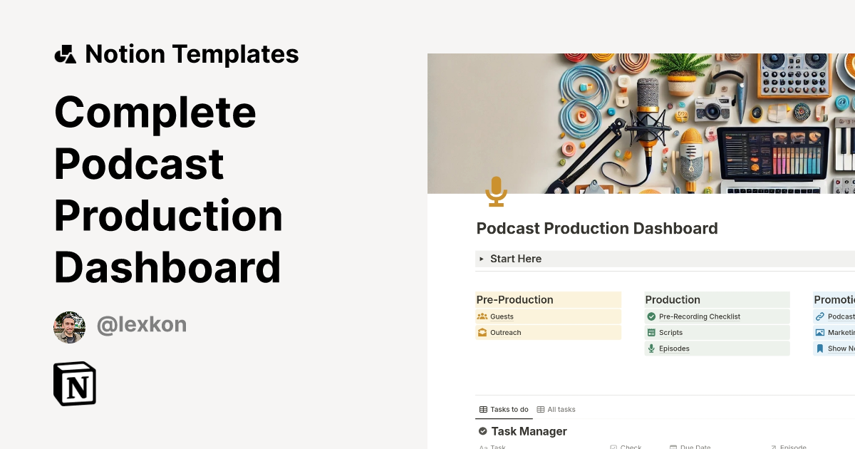 Complete Podcast Production Dashboard Template by Alex Kontis | Notion ...