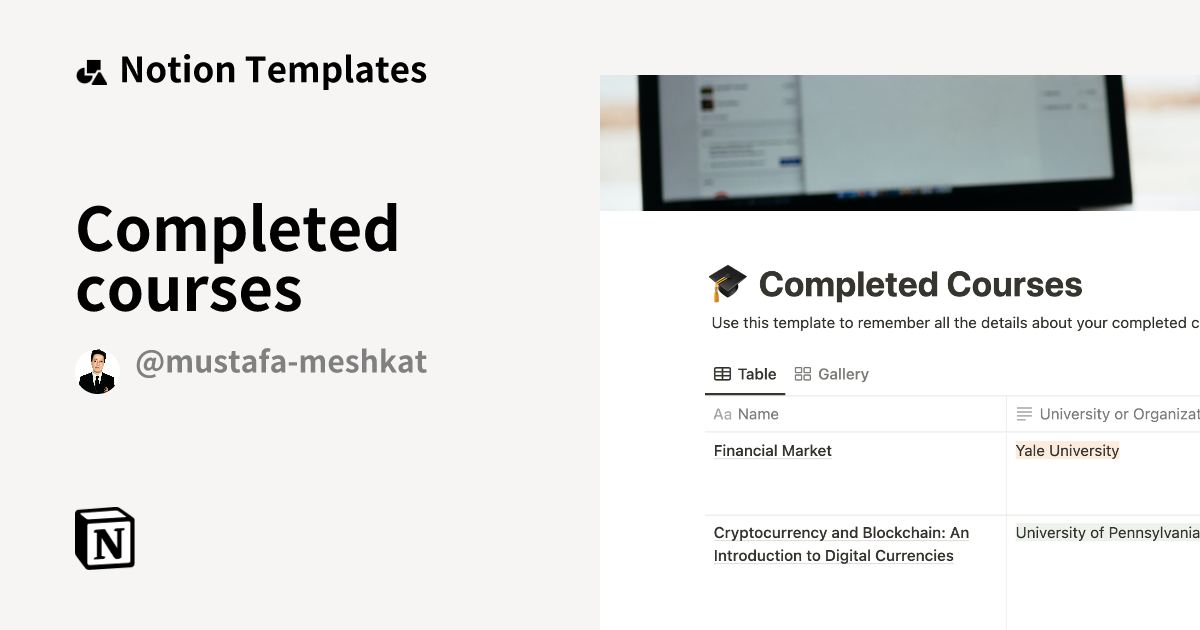 Completed courses Template | Notion Marketplace