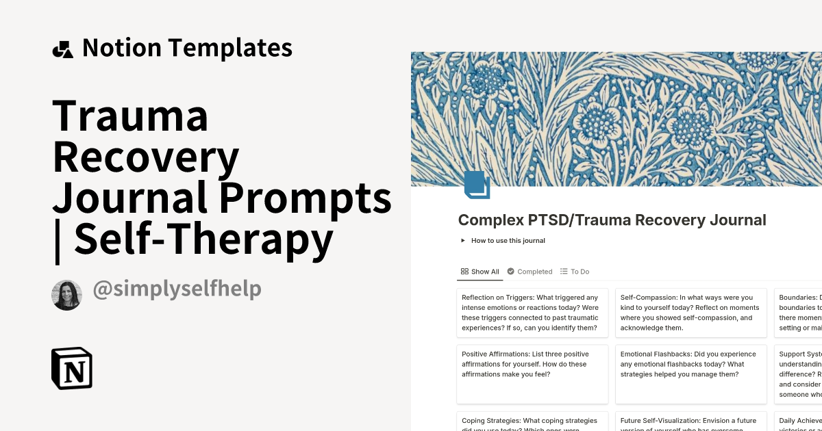 Trauma Recovery Journal Prompts | Self-Therapy Template | Notion ...