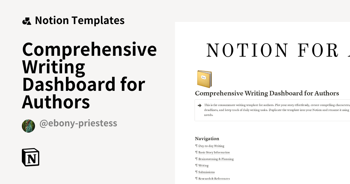 Comprehensive Writing Dashboard for Authors Template by Notion for ...