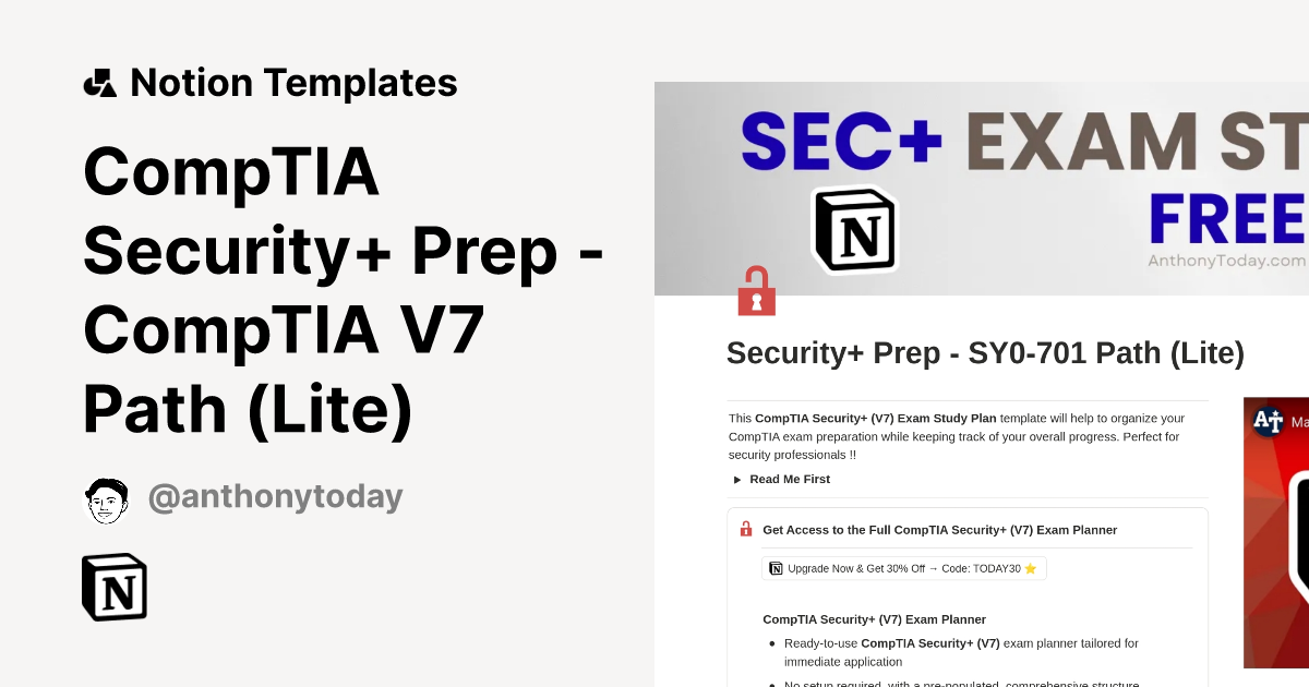 Security+ Prep - CompTIA V7 Path (Lite) Template by AnthonyToday | Notion Marketplace