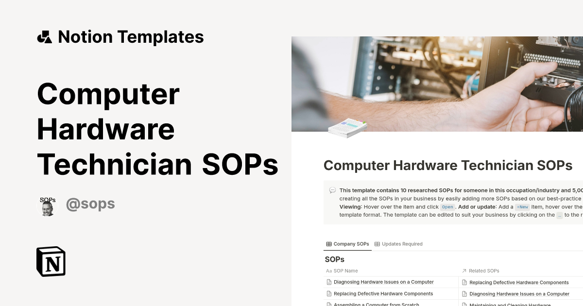 Computer Hardware Technician SOPs Template by SOPs | Notion Marketplace