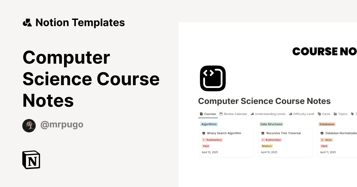 Computer Science Course Notes Template Notion Marketplace