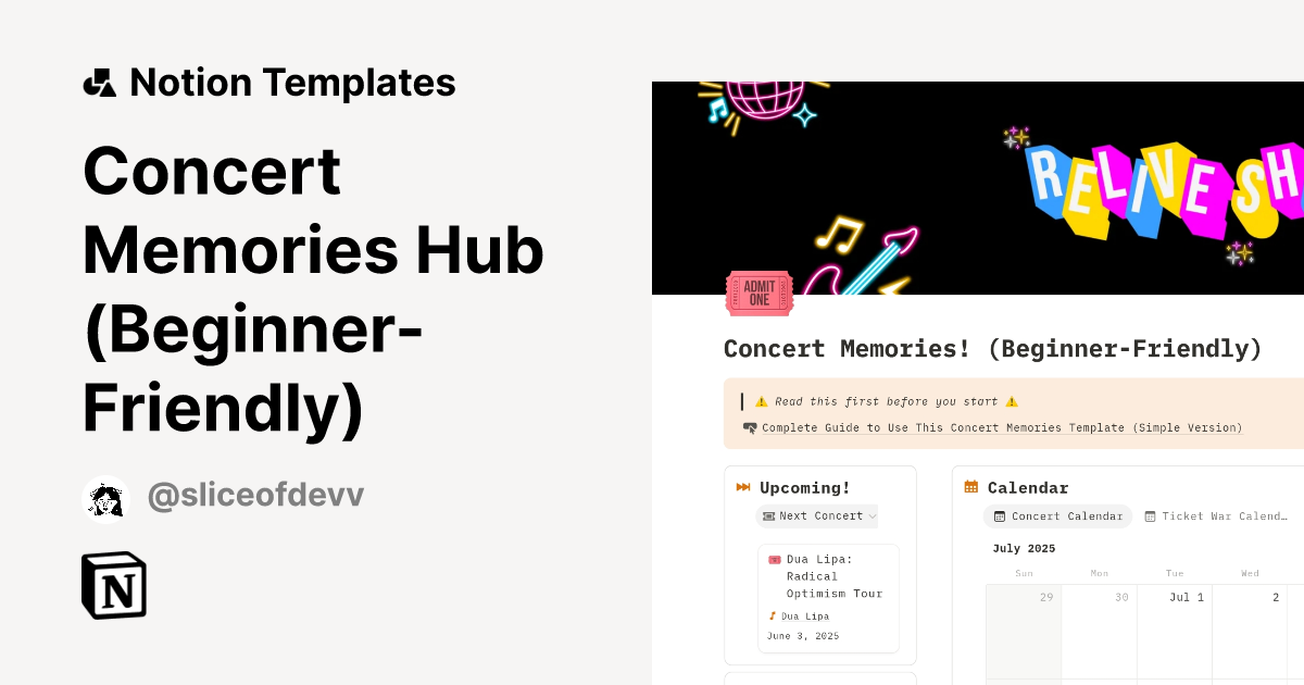 Concert Memories Hub (Beginner-Friendly) Template | Notion Marketplace