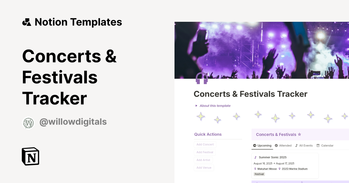 Concerts & Festivals Tracker Template | Notion Marketplace