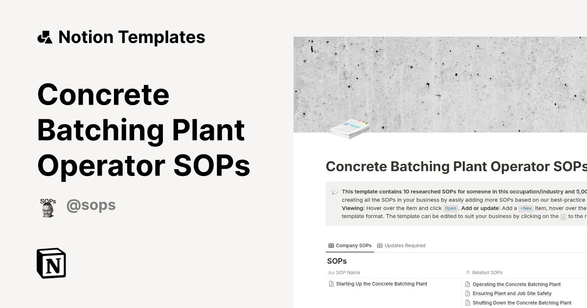 Concrete Batching Plant Operator SOPs Template by SOPs | Notion Marketplace