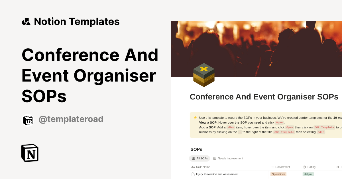 Conference And Event Organiser SOPs Template by Template Road | Notion ...