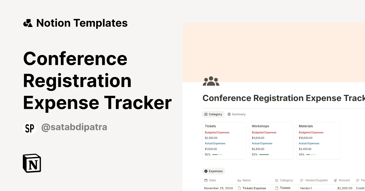 Conference Registration Expense Tracker Template | Notion Marketplace