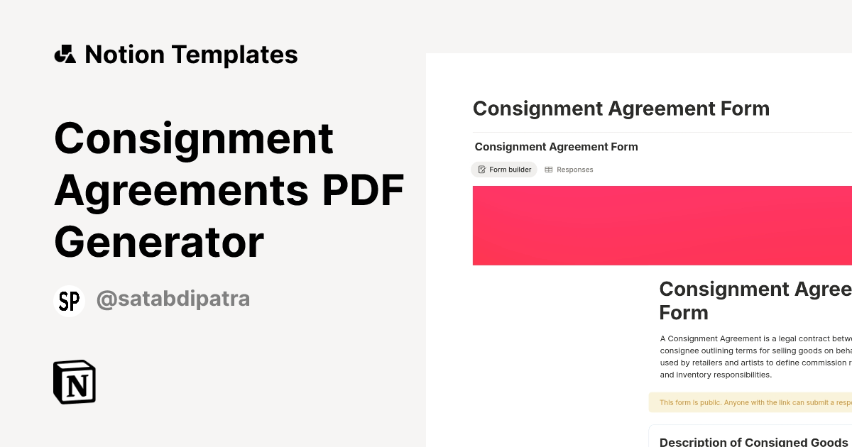 Consignment Agreements PDF Generator Template | Notion Marketplace