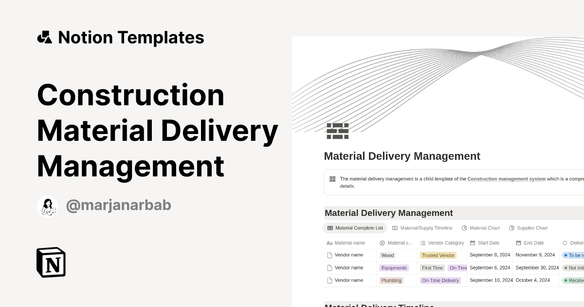 Construction Material Delivery Management Template | Notion Marketplace