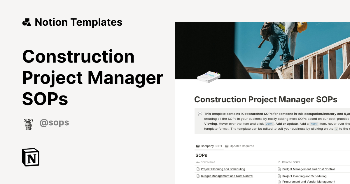 Construction Project Manager SOPs Template | Notion Marketplace