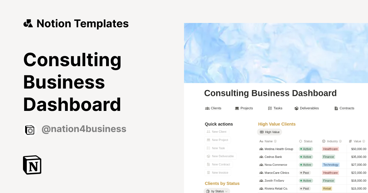Consulting Business Dashboard Template by Nation4Business | Notion ...