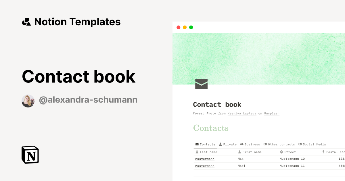 Contact book Template by Alexandra Schumann | Notion Marketplace