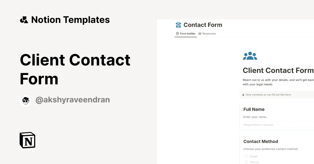 Client Contact Form Template by Akshay Raveendran | Notion Marketplace