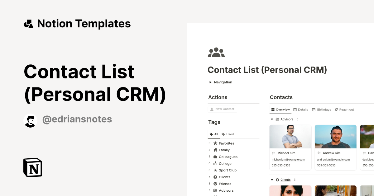 Contact List (Personal CRM) Template by EdriansNotes | Notion Marketplace