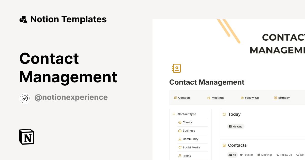Contact Management Template by The Notion Experience | Notion Marketplace