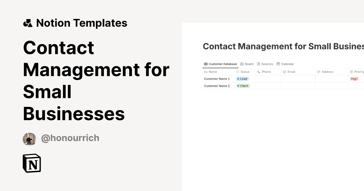 Contact Management for Small Businesses Template | Notion Marketplace