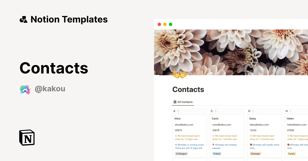 Contacts Template by Kakou | Notion Marketplace
