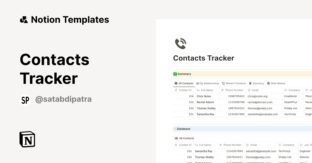 Contacts Tracker Template by Satabdi Patra | Notion Marketplace