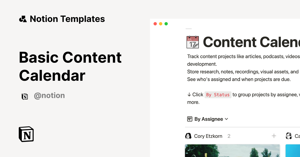 Basic Content Calendar Template by Notion | Notion Marketplace