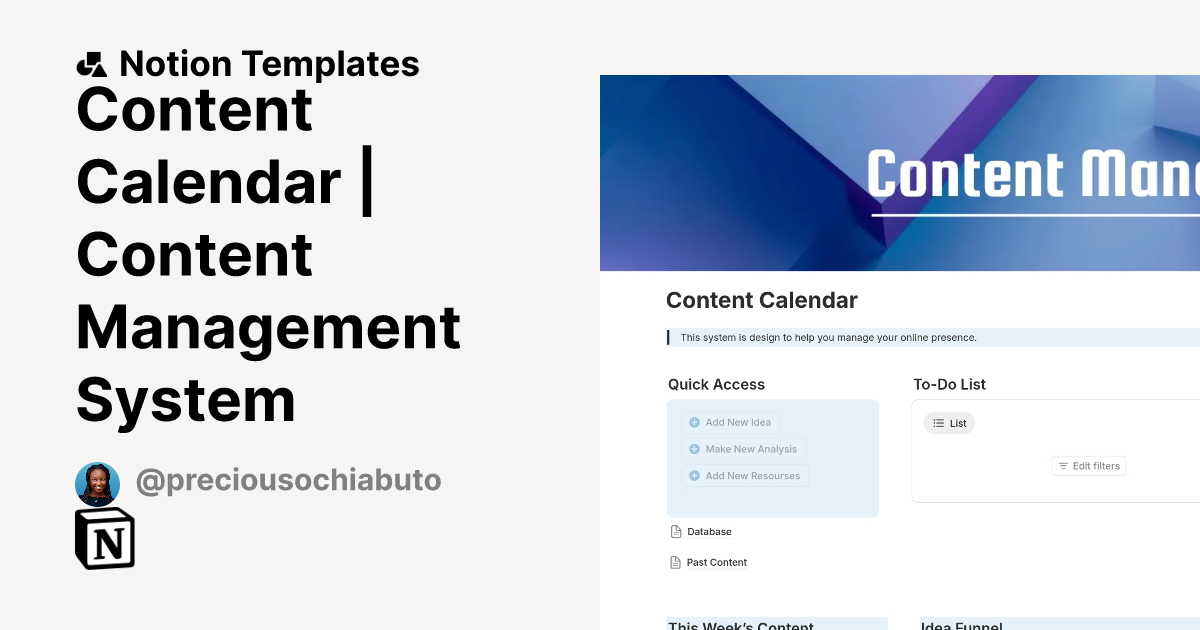 Content Calendar | Content Management System Template by Precious Ochiabuto | Notion Marketplace