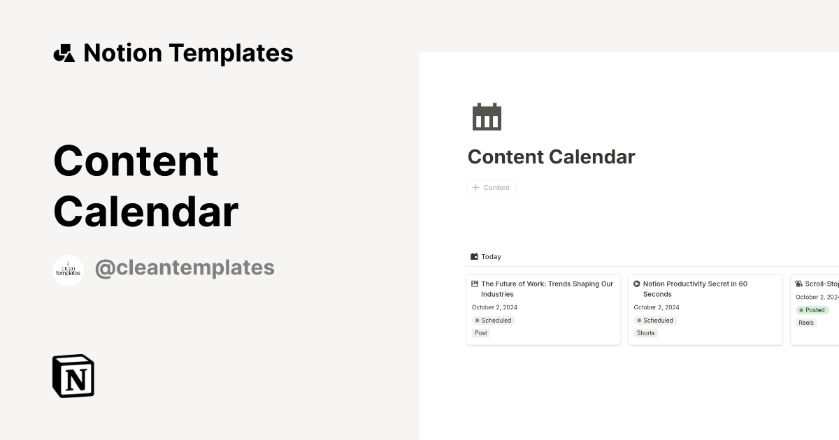 Content Calendar Template | Notion Marketplace