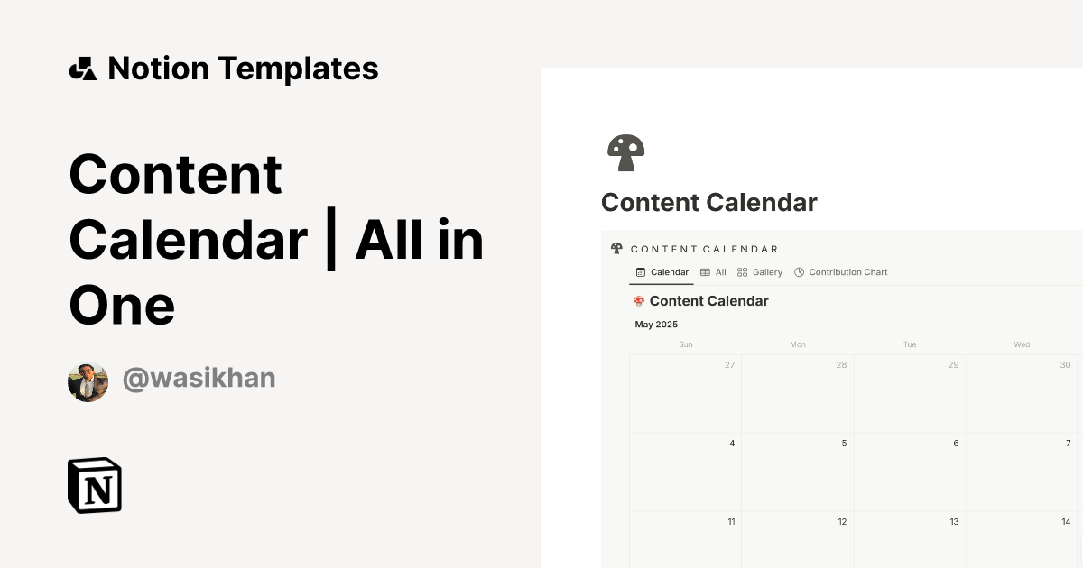 Content Calendar | All in One Template by Wasi Khan | Notion Marketplace