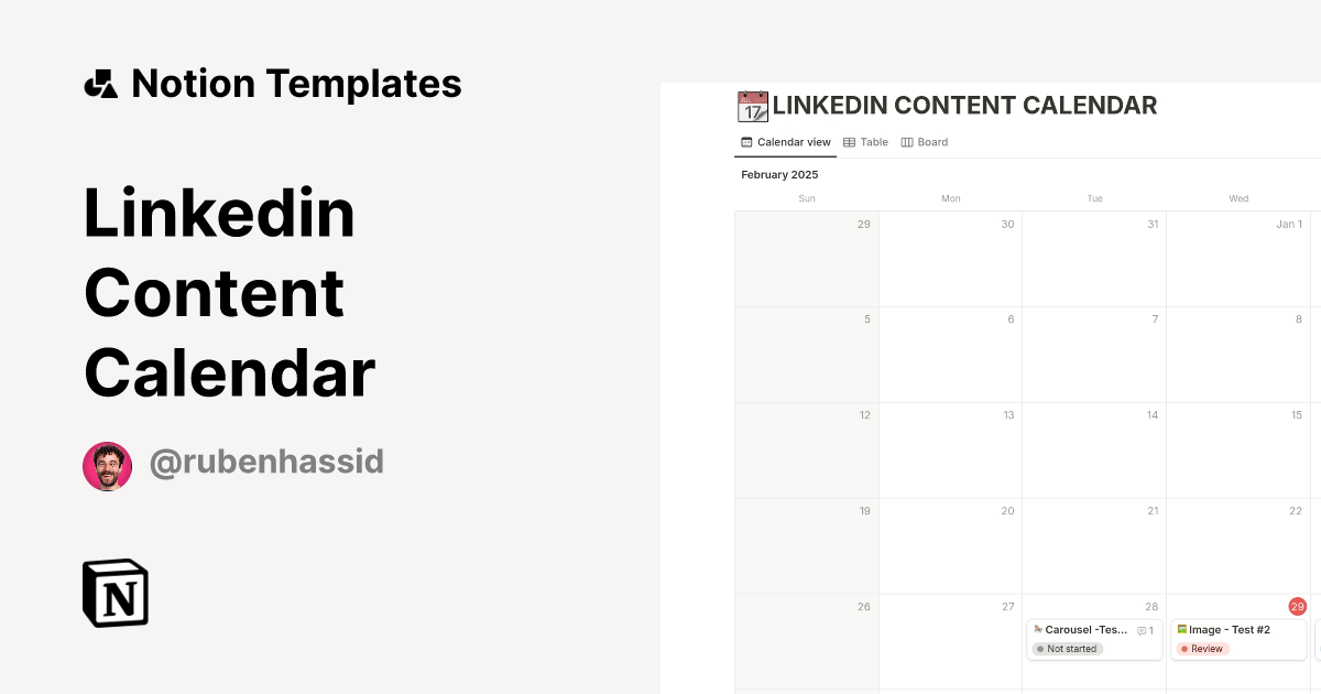 Linkedin Content Calendar Template | Notion Marketplace