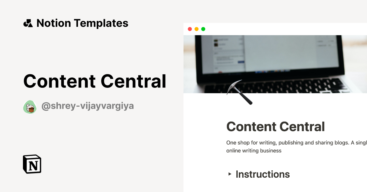 Content Central Template by Shrey Vijayvargiya | Notion Marketplace