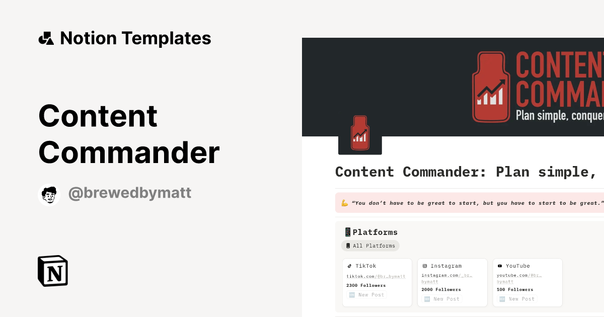 Content Commander Template by Brewed By Matt | Notion Marketplace