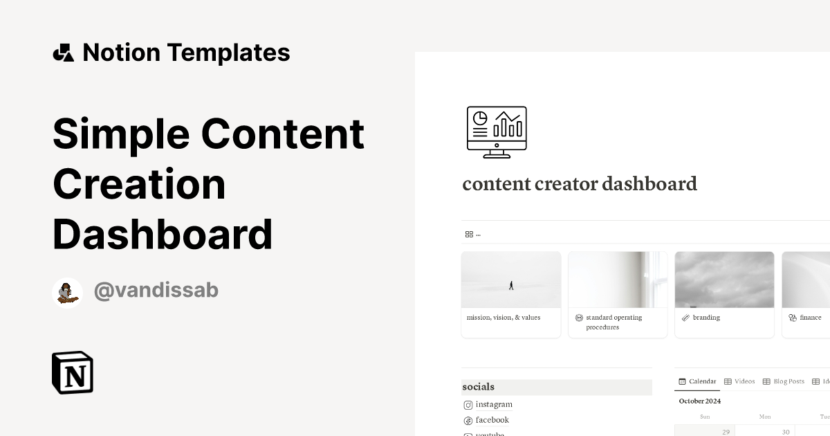 Simple Content Creation Dashboard Template by Vandissa B. | Notion Marketplace