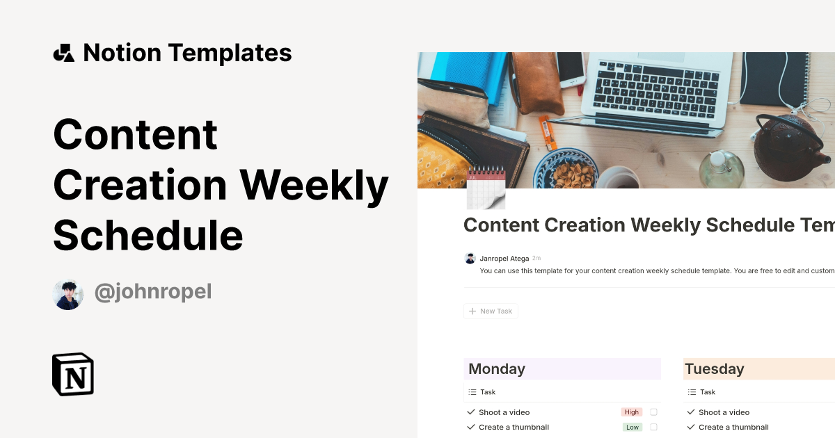 Content Creation Weekly Schedule Template | Notion Marketplace