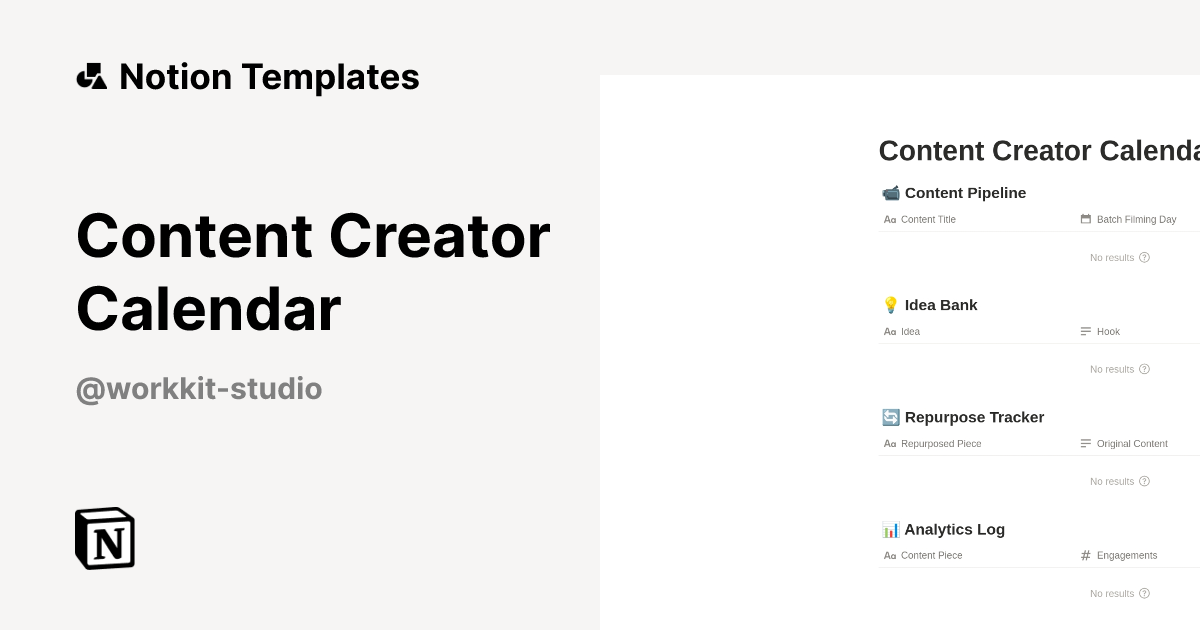 Content Creator Calendar Template by WorkKit Studio | Notion Marketplace