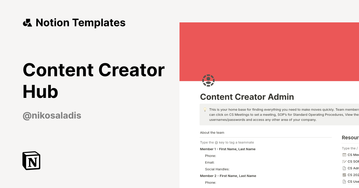 Content Creator Hub Template by Niko Saladis | Notion Marketplace Content Creator Hub Template by Niko Saladis | Notion Marketplace