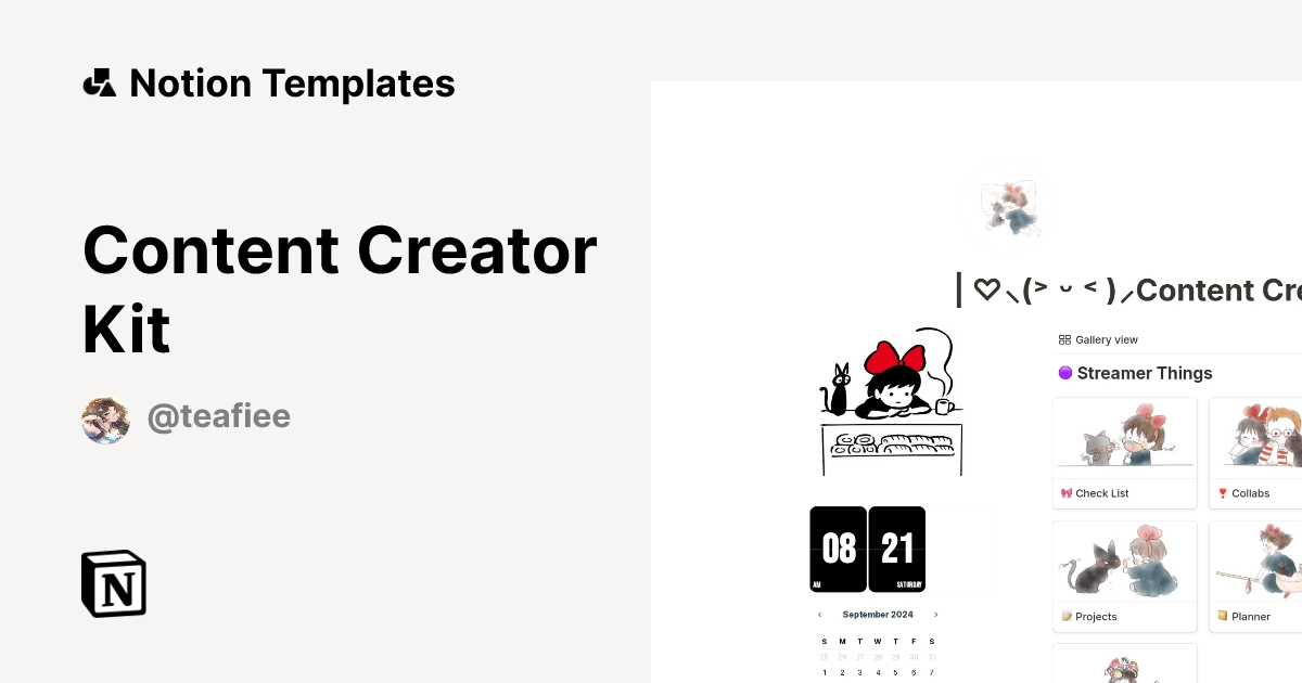 Content Creator Kit Template by Teafiee | Notion Marketplace