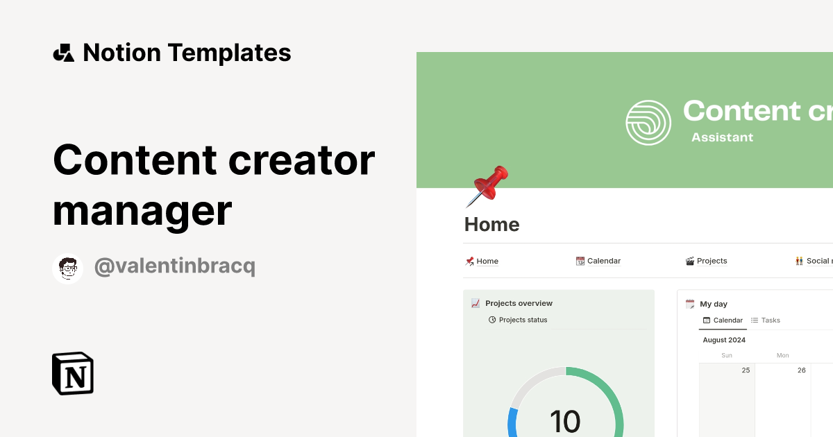 Content creator manager Template by Valentin Bracq | Notion Marketplace
