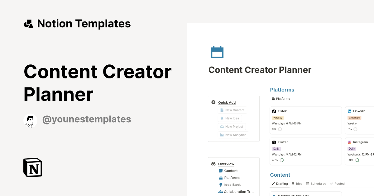 Content Creator Planner Template by Younes | Notion Marketplace
