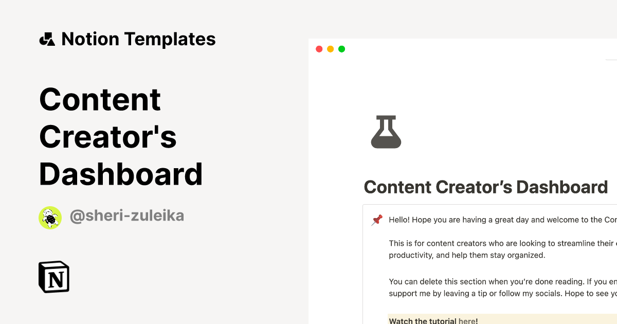 Content Creator's Dashboard Template | Notion Marketplace