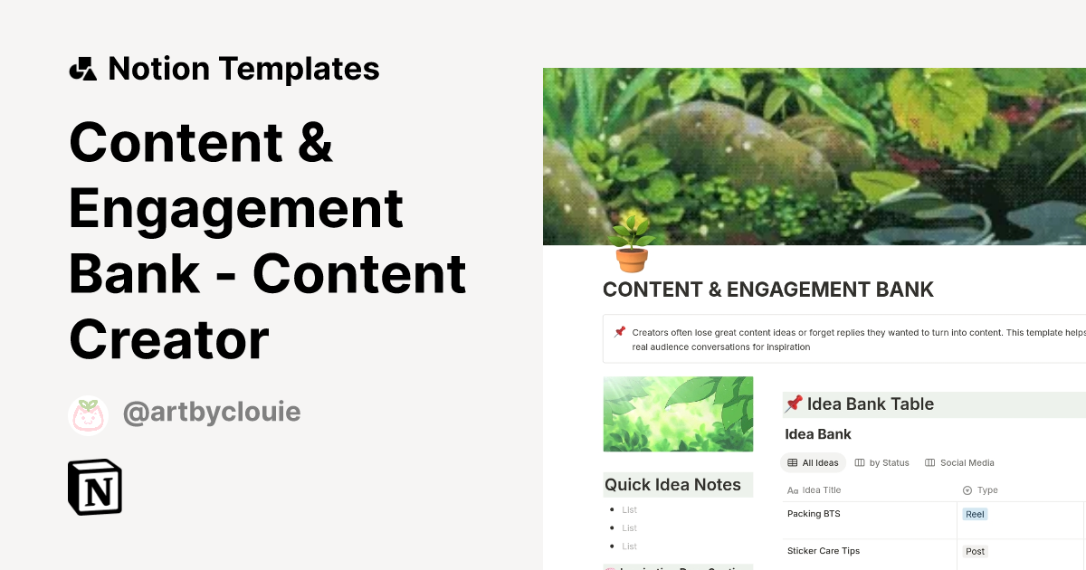 Content & Engagement Bank - Content Creator Template by Art by Clouie ...