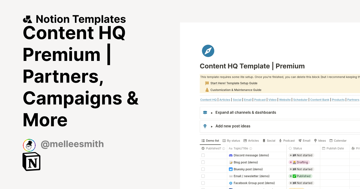 Content HQ Premium | Partners, Campaigns & More Template | Notion ...