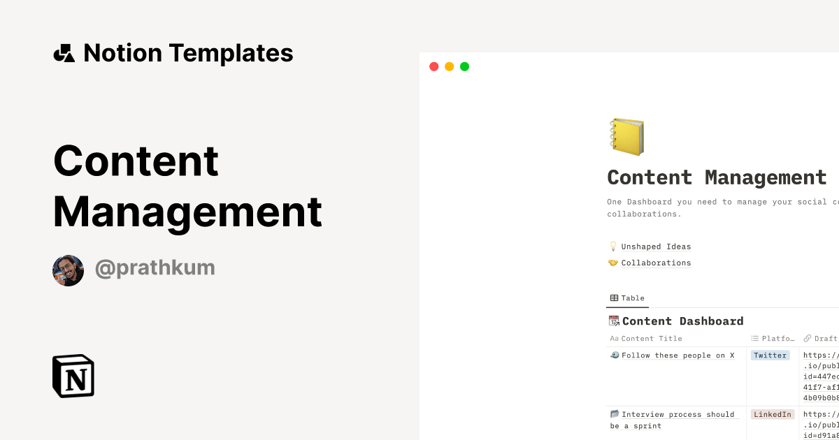 Content Management Template | Notion Marketplace