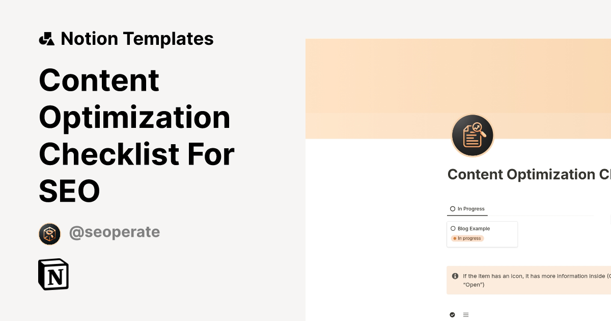 Content Optimization Checklist For SEO Template by SEOperate | Notion Marketplace