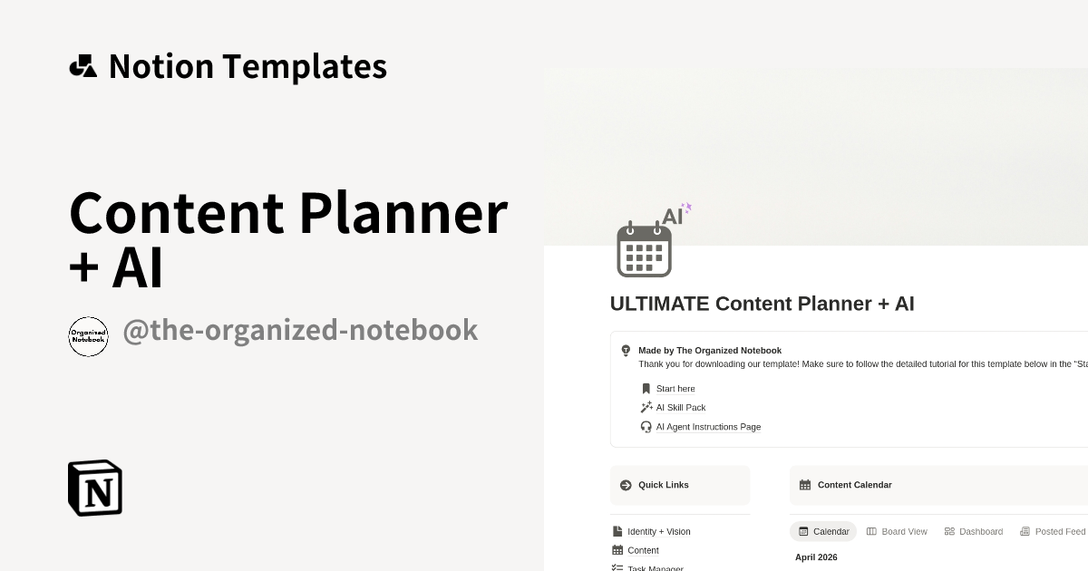 Content Planner + AI Template by The Organized Notebook | Notion ...