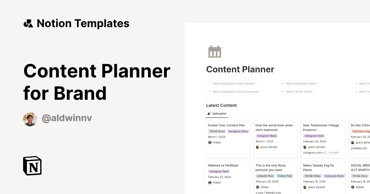 Content Planner for Brand Template | Notion Marketplace