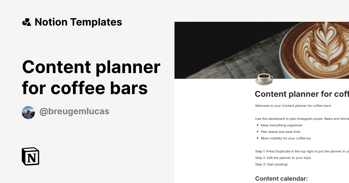 Content planner for coffee bars Template by Lucas Breugem | Notion ...