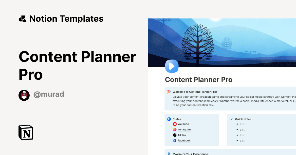 Content Planner Pro Template | Notion Marketplace