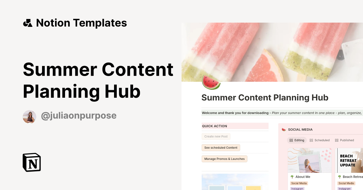 Summer Content Planning Hub Template | Notion Marketplace