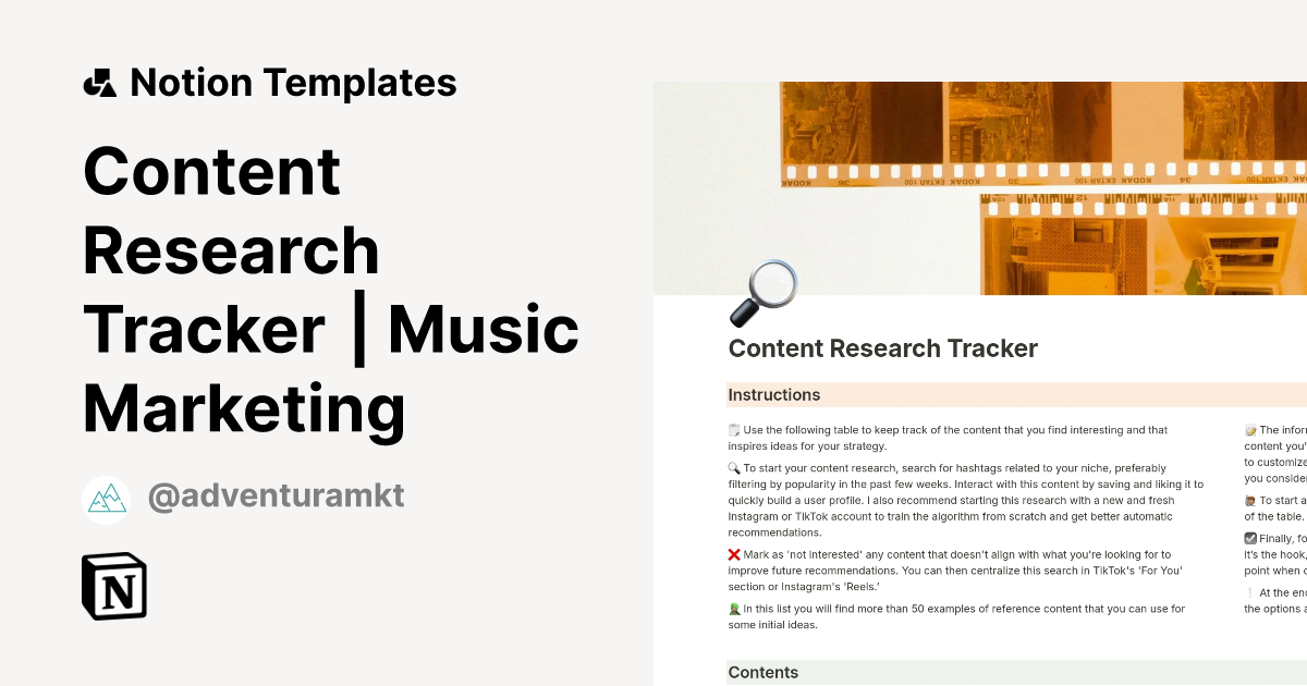 Content Research Tracker | Music Marketing Template | Notion Marketplace
